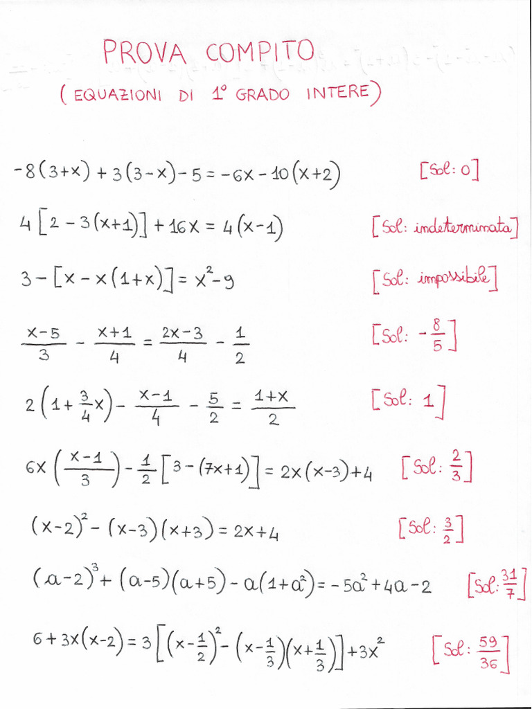 Prova Compito Equazioni Di 1 Grado | PDF