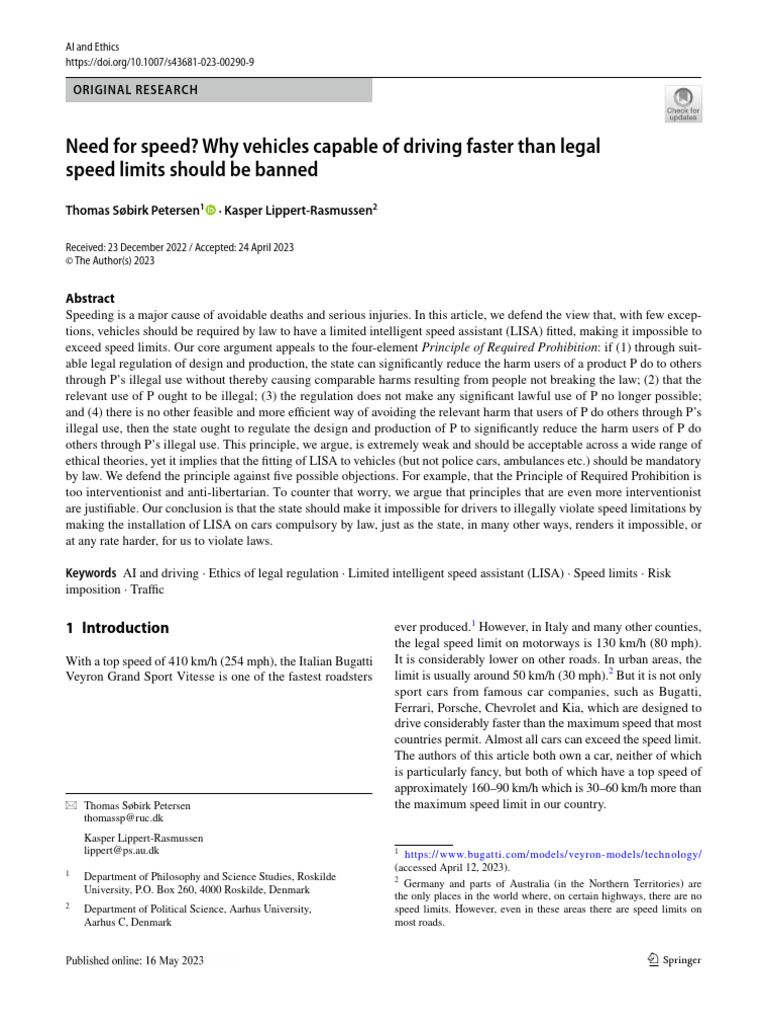Need For Speed? Why Vehicles Capable of Driving Faster Than Legal Speed ...