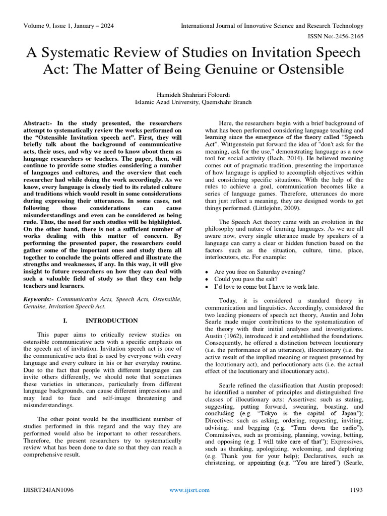 A Systematic Review of Studies On Invitation Speech Act: The Matter of ...