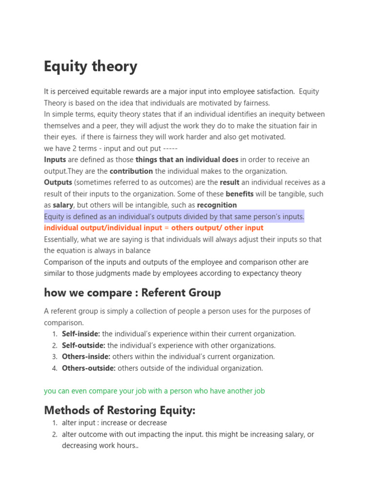 Equity Theory | PDF | Cognitive Science | Cognition