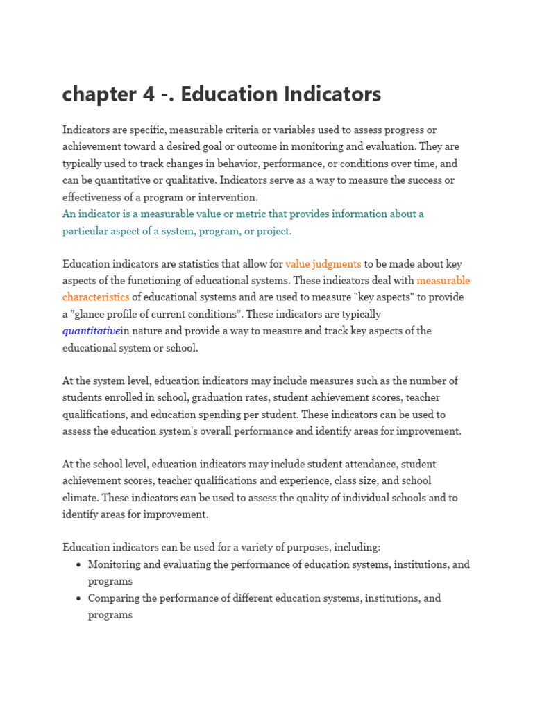 Chapter 4 - . Education Indicators. | PDF | Risk | Sustainability