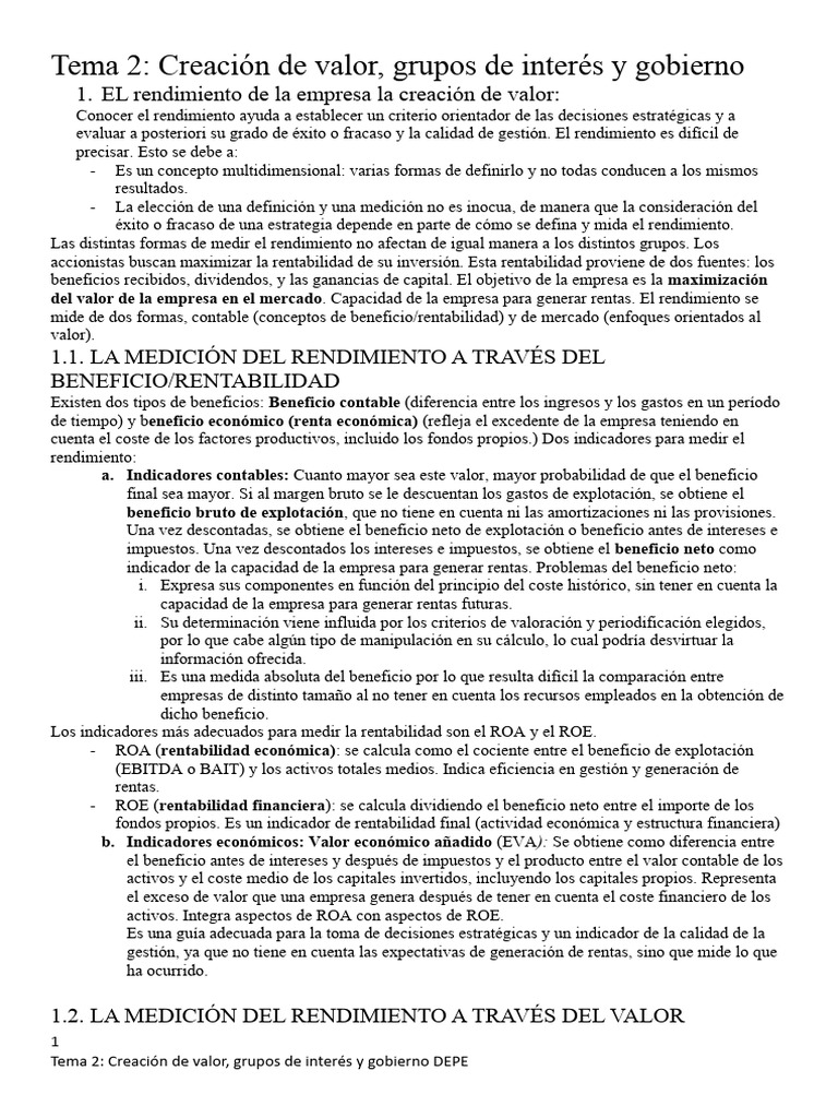 Resumen Tema 2 DEPE | PDF | Business | Flujo de caja descontado