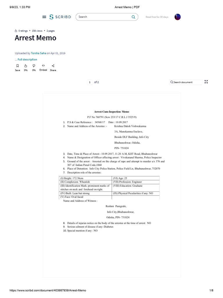 Arrest Memo - PDF | PDF | Scribd
