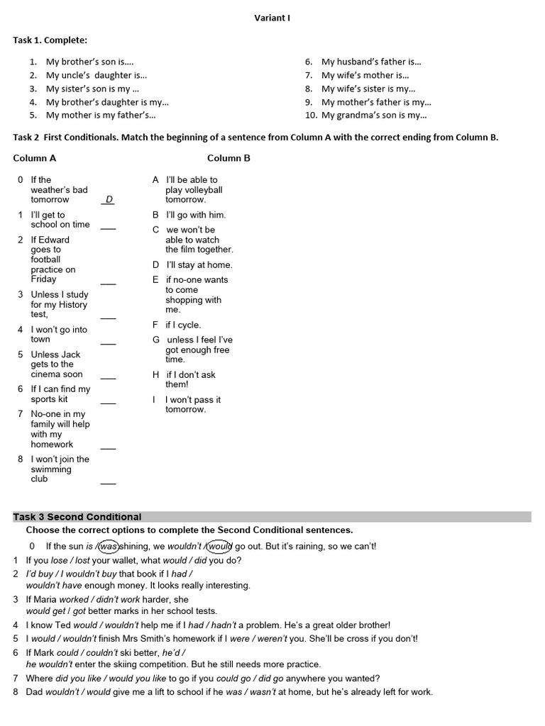 Test Conditionals Variant I | PDF