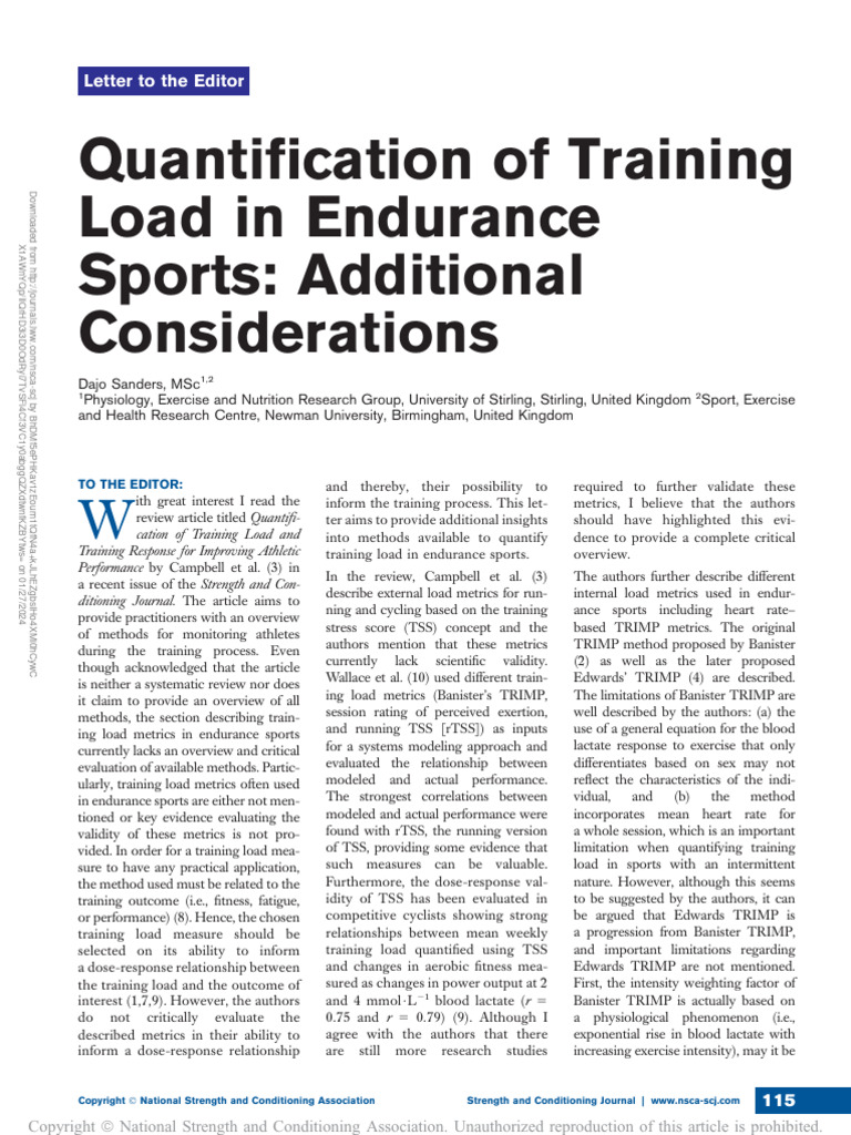 Quantification of Training Load in Endurance.12 | PDF | Strength ...