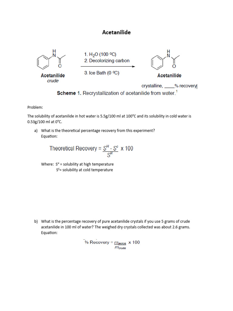 Acetanilide Solubility and Recovery Analysis | PDF