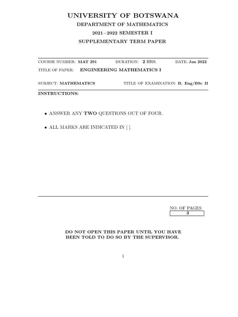 Mat 291 2021-2022 Si Sup Term Paper | PDF | Eigenvalues And ...