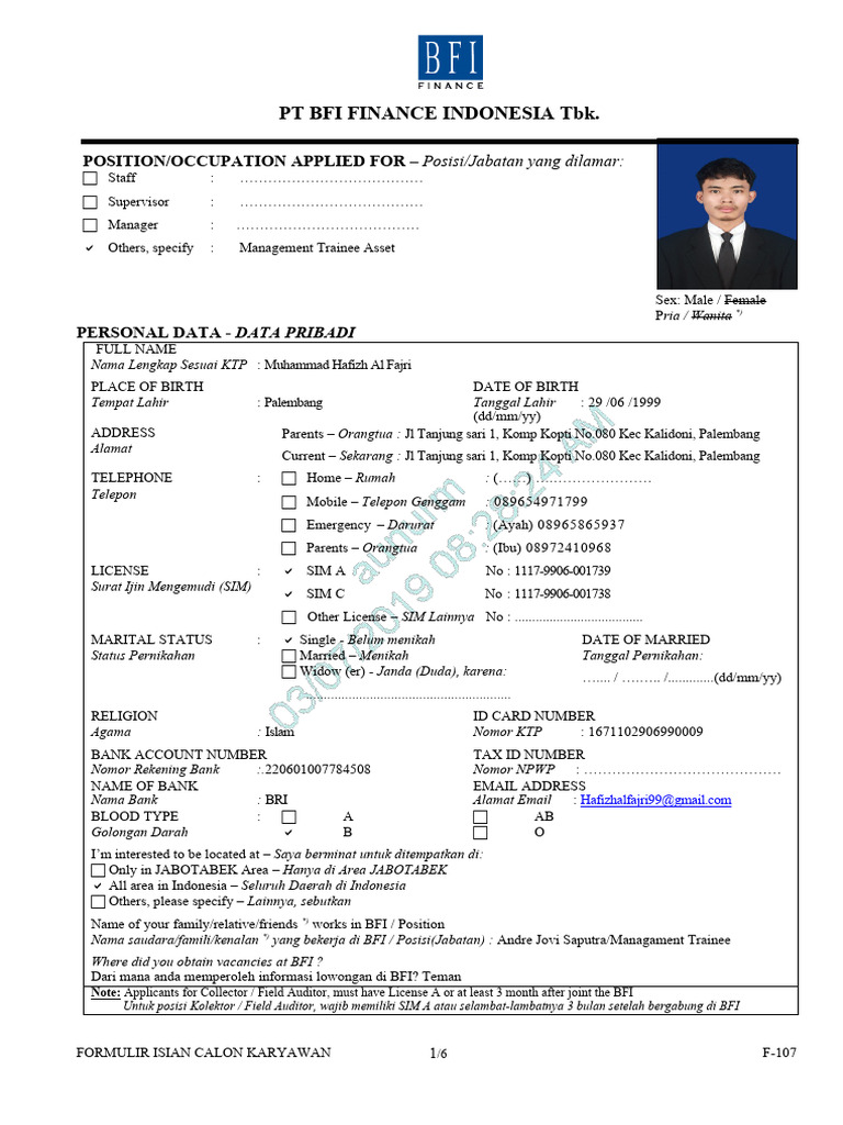 New F-107 Form Data Diri | PDF
