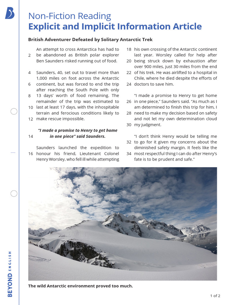 Explicit and Implicit Information Article LA | PDF | Antarctica | South ...