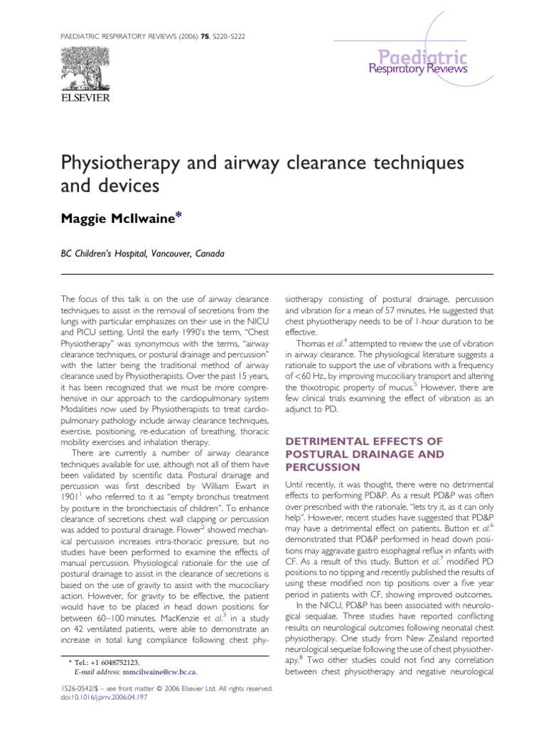 Physiotherapy and Airway Clearance Techniques and Devices: Maggie ...