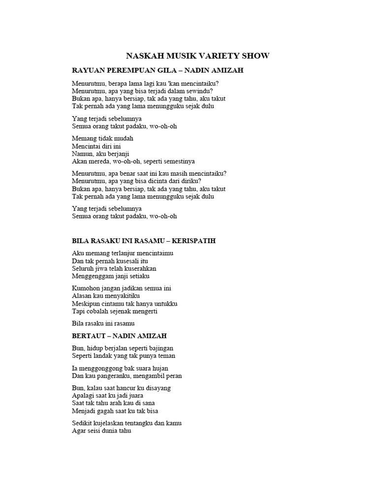 Naskah Musik Variety Show | PDF