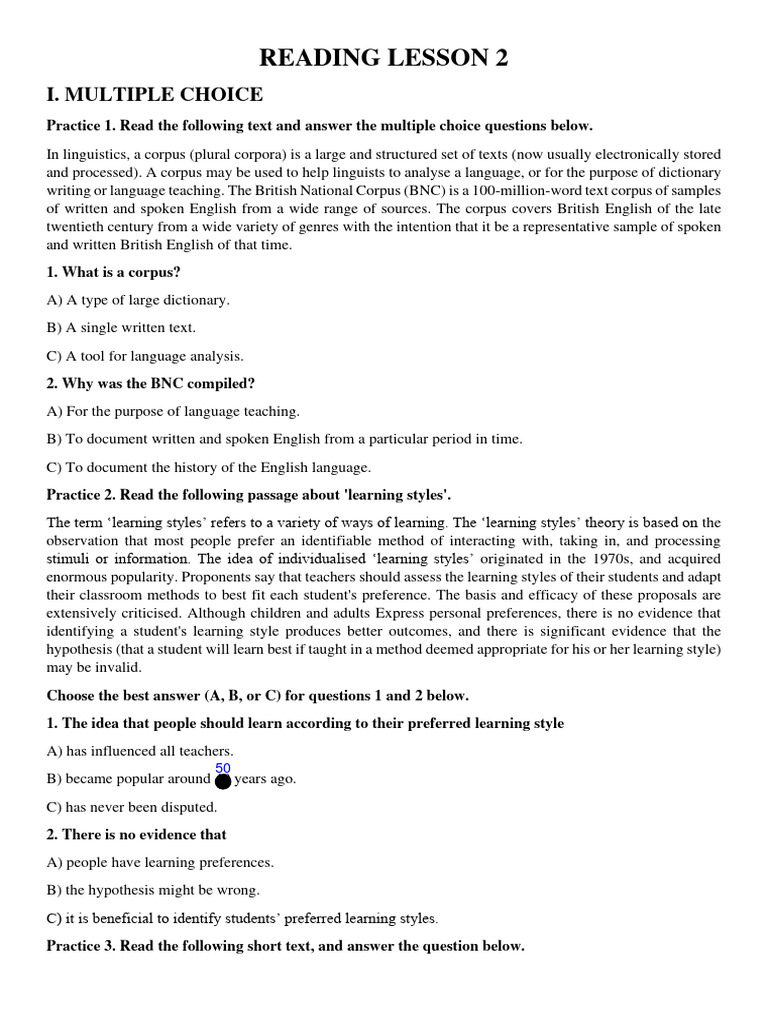 Reading Lesson 1 | PDF | University | Learning Styles