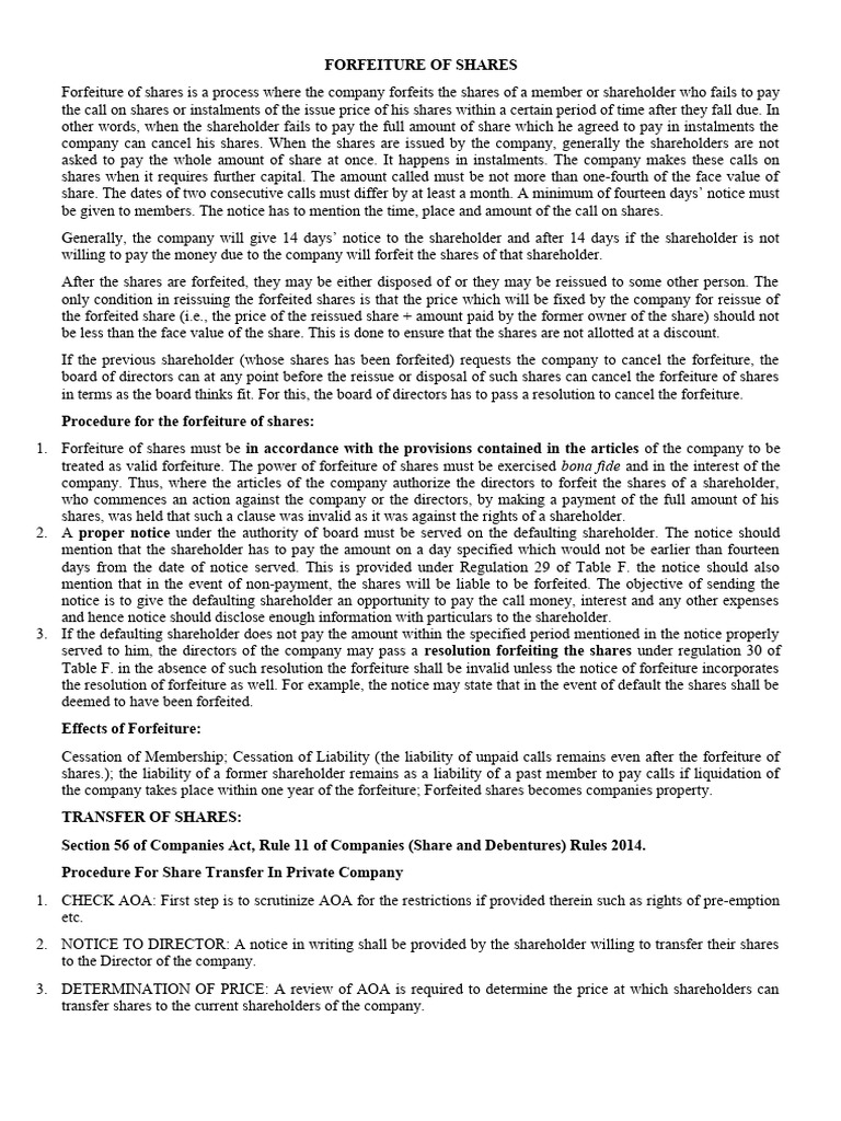 Forfeiture of Shares Notes | PDF | Stocks | Bonds (Finance)