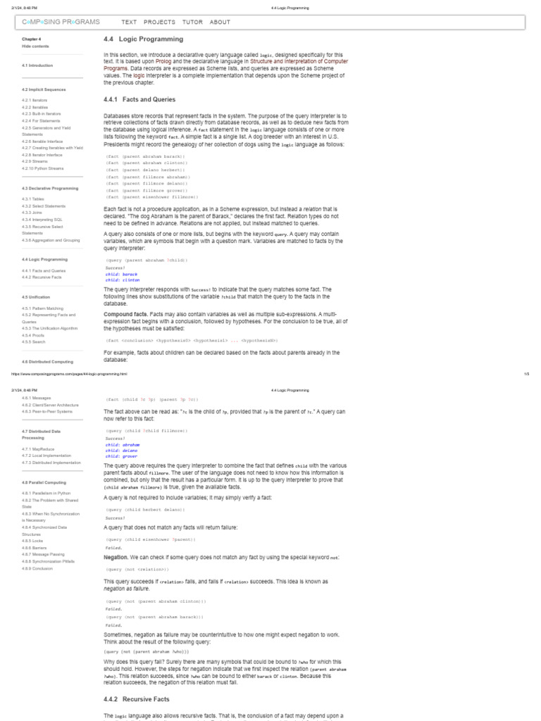 Composing Programs 4.4 Logic Programming | PDF | Databases | Scheme (Programming Language)