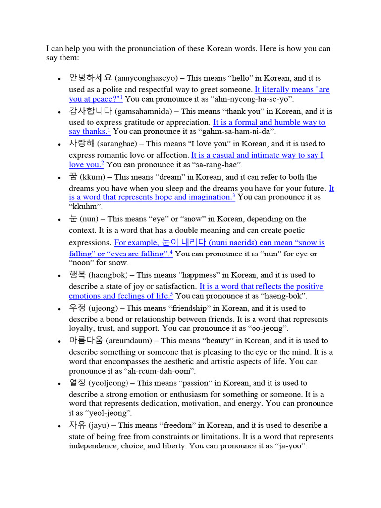 Korean Words | PDF | Korean Language | Cognition