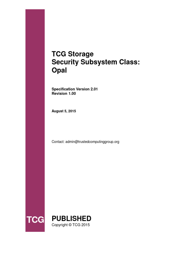TCG Storage-Opal SSC v2.01 Rev1.00 | PDF