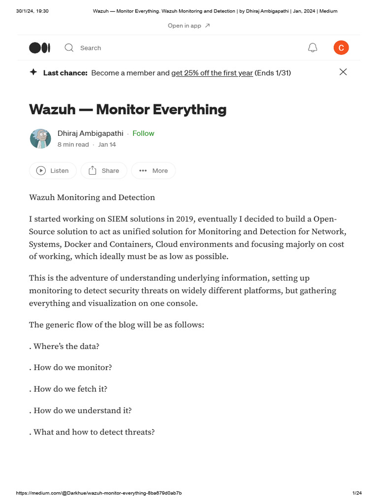 Wazuh - Monitor Everything. Wazuh Monitoring and Detection - by Dhiraj Ambigapathi - Jan, 2024 ...
