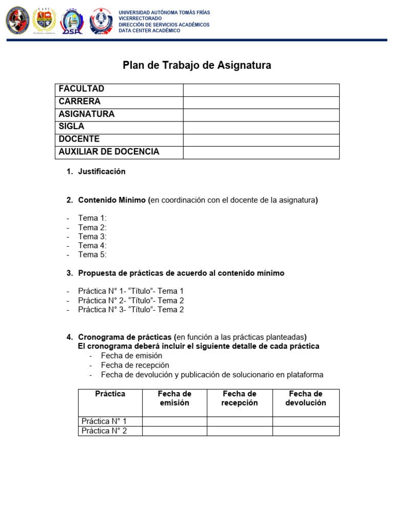 Plantilla de Plan de Trabajo de Asignatura | PDF