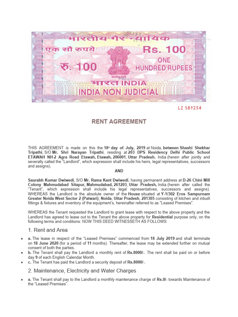 Rent Agreement | PDF | Lease | Leasehold Estate