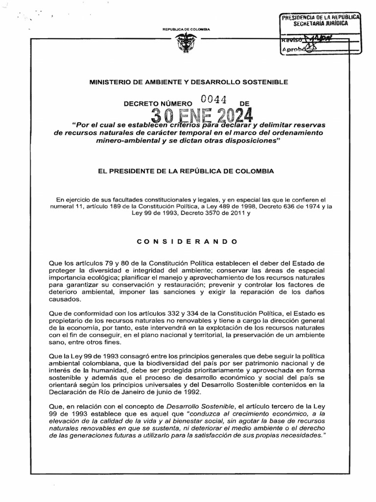Decreto 0044 Del 30 de Enero de 2024 | PDF | Desarrollo sostenible | Biodiversidad