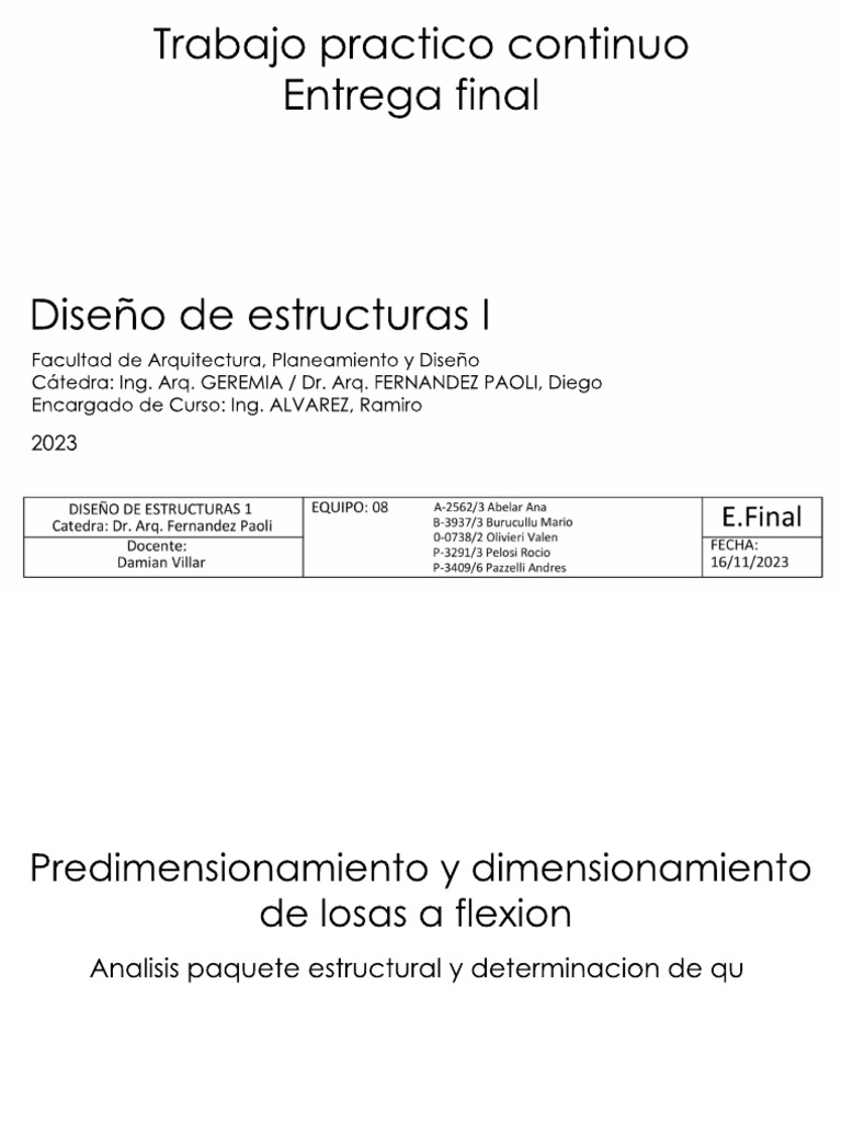 TP Continuo - Entrega Final - G8 - Damian Villar Diseño de Estructuras 1 | PDF
