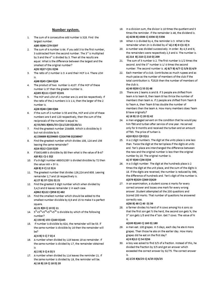 Number System Sheet | PDF | Elementary Mathematics | Abstract Algebra
