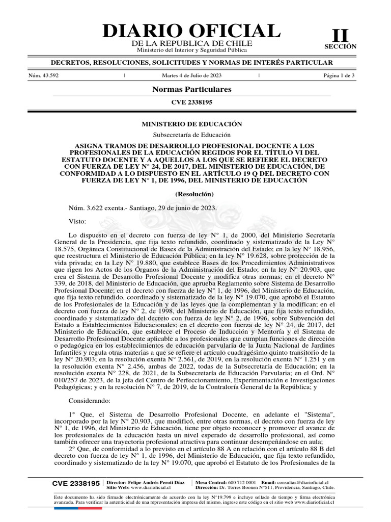 Publicación Diario Oficial Tramos Julio2023. | PDF | Educación de la ...