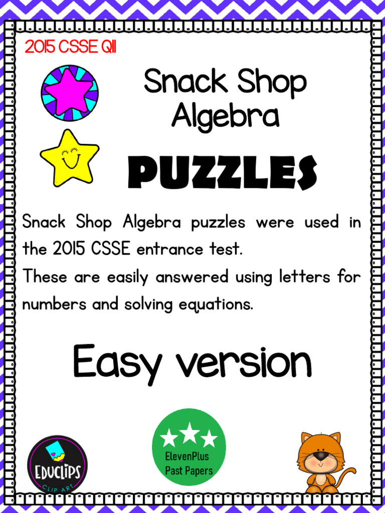 2015 CSSE Q11 Snack Shop Algebra Problems FREE SAMPLE No Password For ...