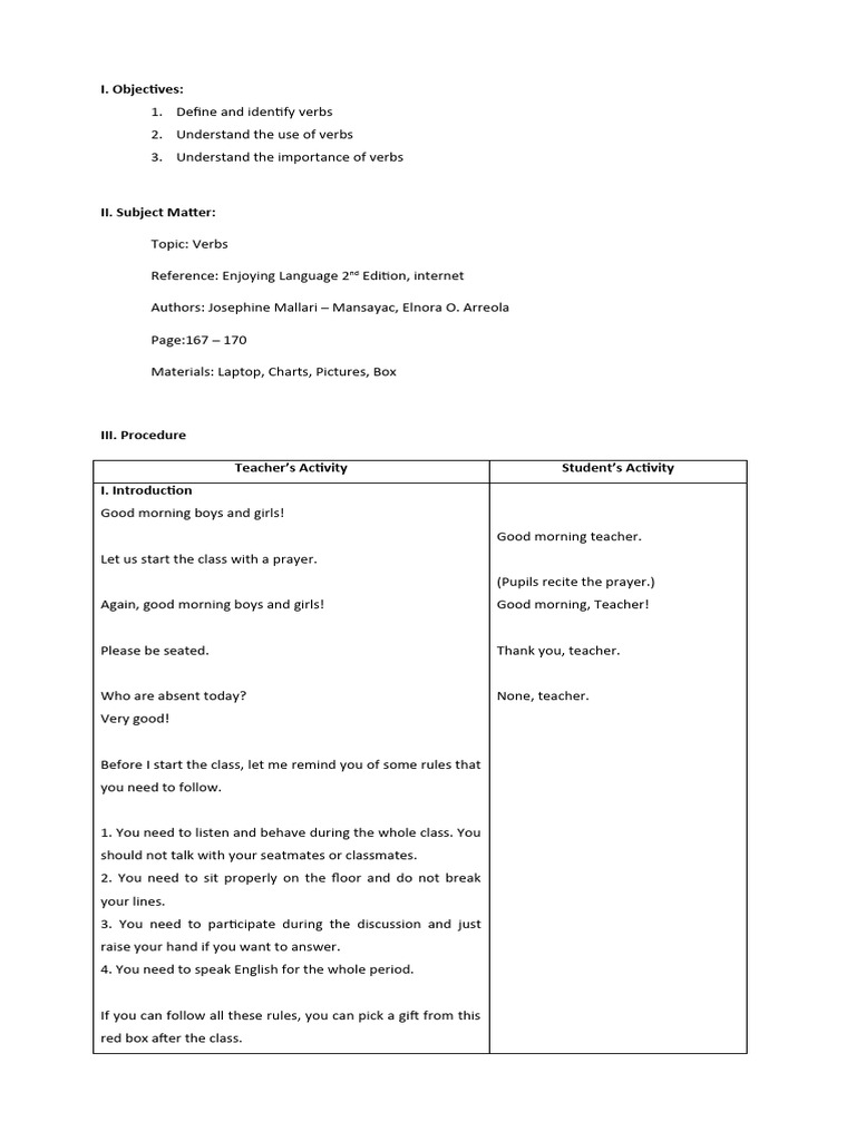 English Lesson Plan | PDF