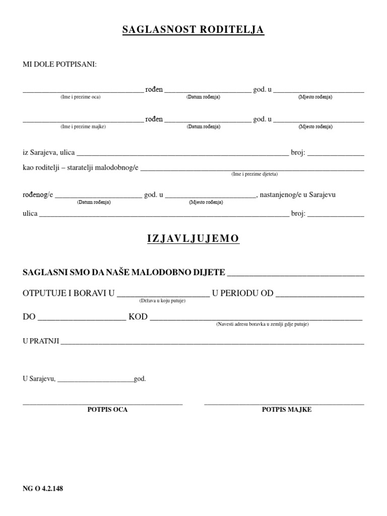 Saglasnost Roditelja | PDF
