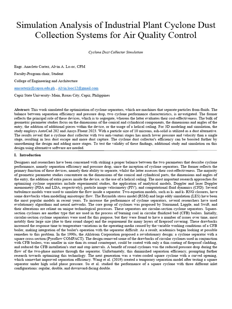 Cyclone Dust Collector Optimization | PDF