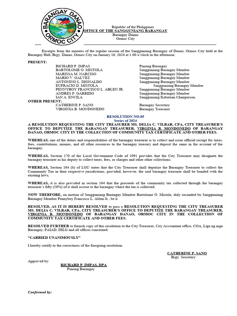 Deputization of Barangay Treasurer | PDF | Government | Philippines
