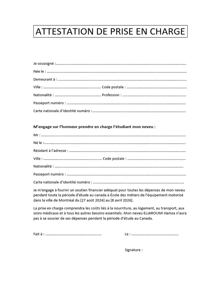 Attestation de Prise en Charge | PDF Attestation de Prise en Charge | PDF
