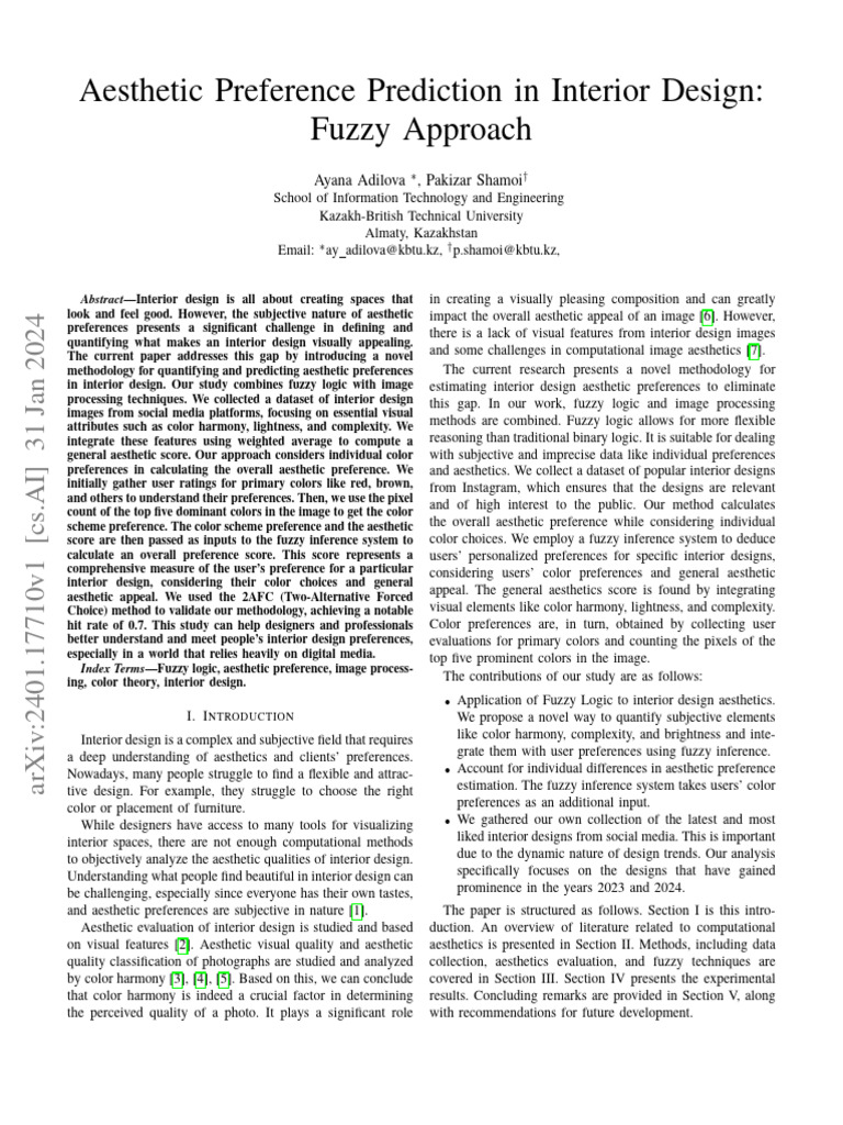 Aesthetic Preference Prediction in Interior Design: Fuzzy Approach ...