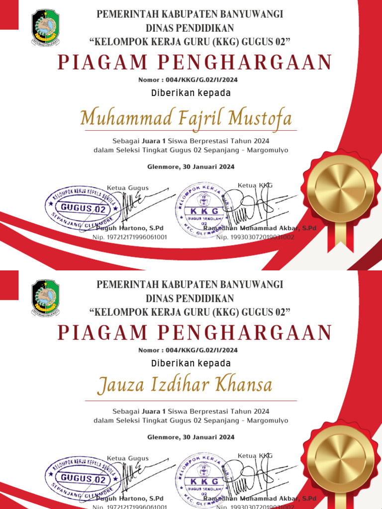 Piagam Penghargaan | PDF