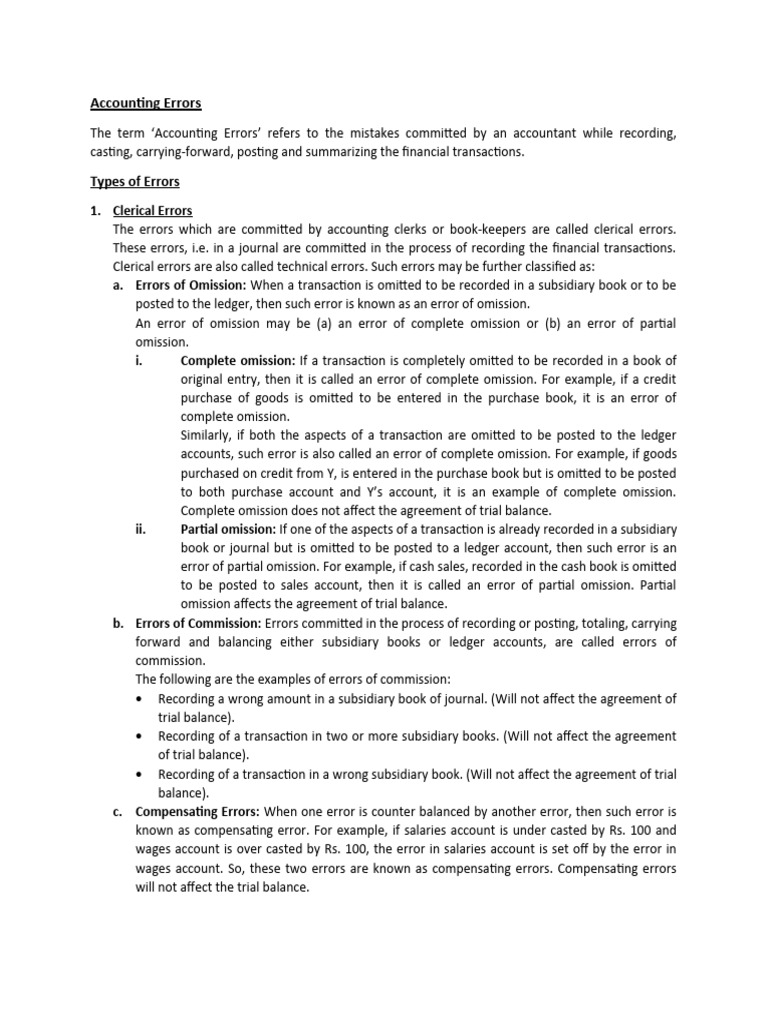 Accounting Errors | PDF | Bookkeeping | Debits And Credits