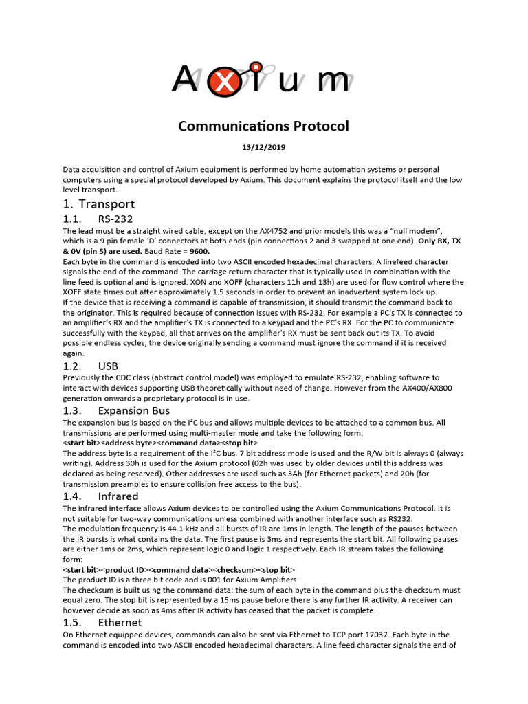 Axium Comms Protocol | PDF | Computing | Data Transmission