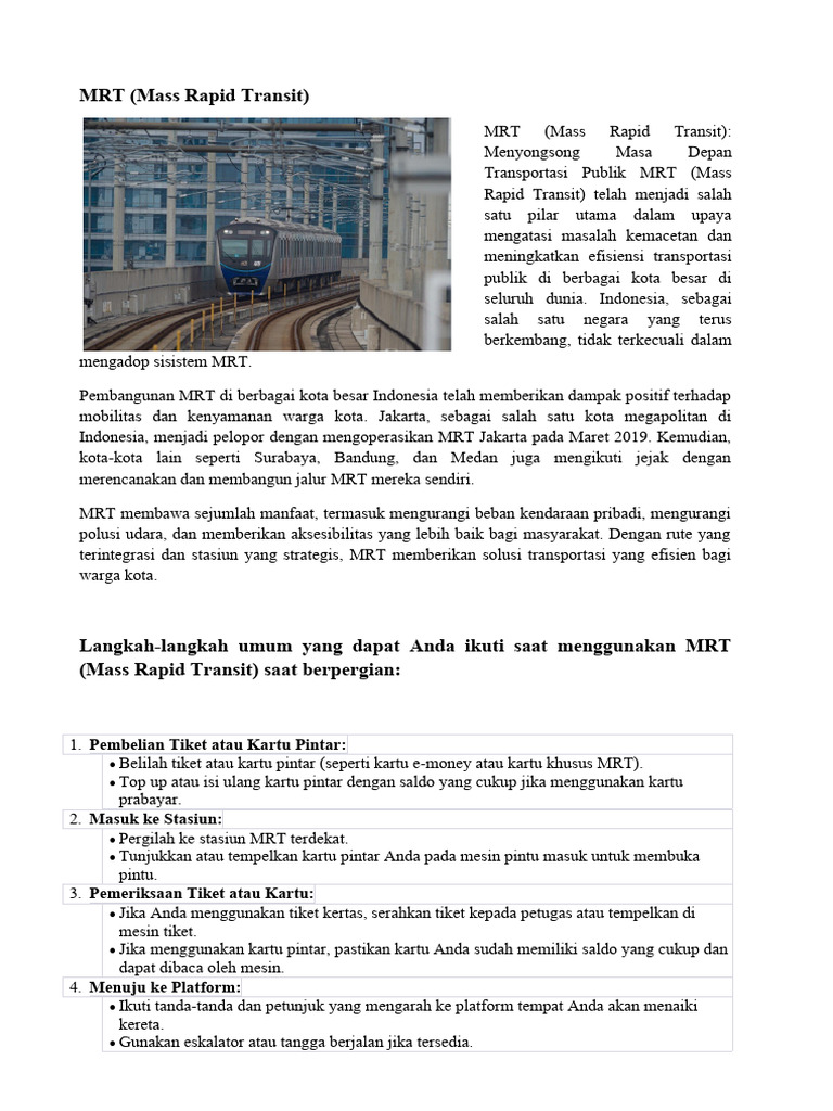 MRT (Mass Rapid Transit) | PDF
