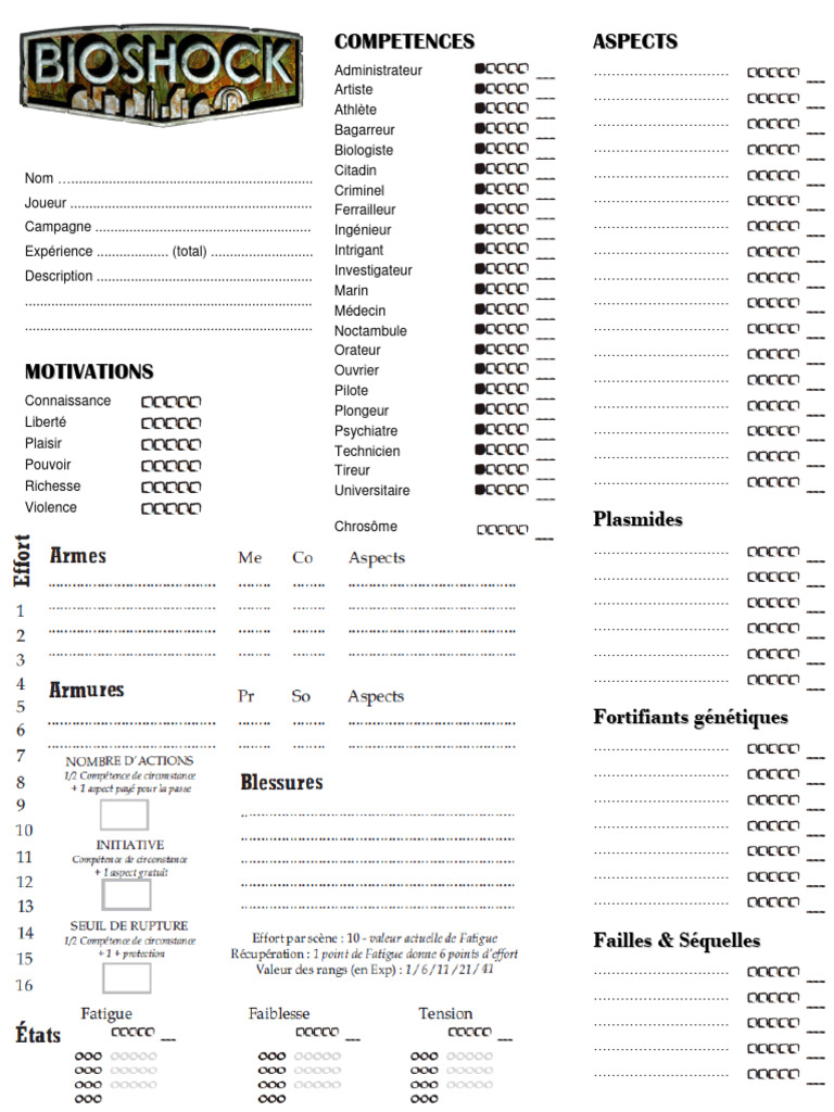 Fiche Perso Bioshock | PDF