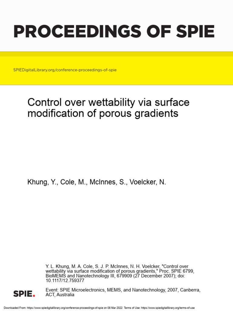 Control Over Wettability Via Surface Modification of Porous Gradients ...