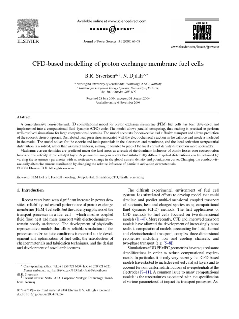 CFD-based Modelling of Proton Exchange Membrane Fuel Cells | PDF