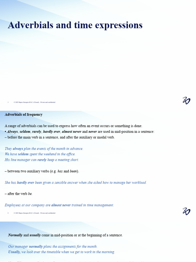 Adverbials & Time Expressions | PDF | Languages | Foreign Language Studies