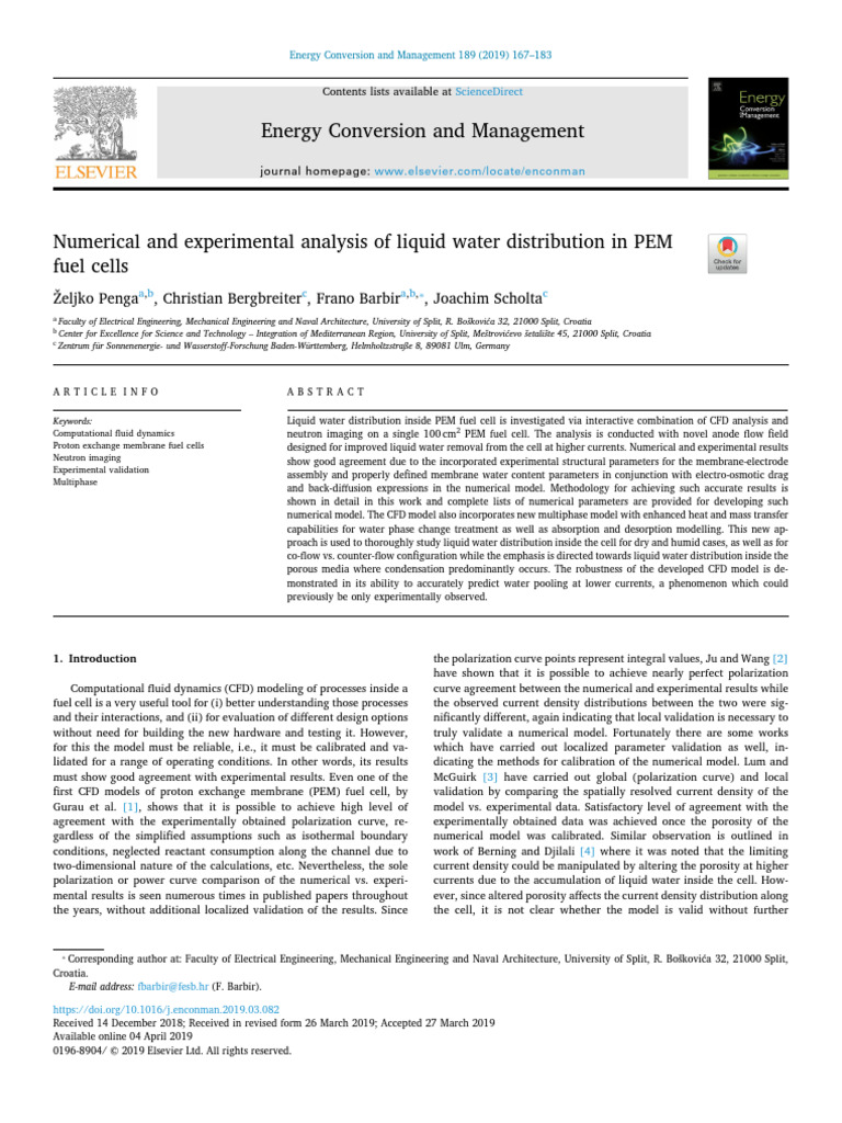 Numerical and Experimental Analysis of Liquid Water Distribution in PEM ...
