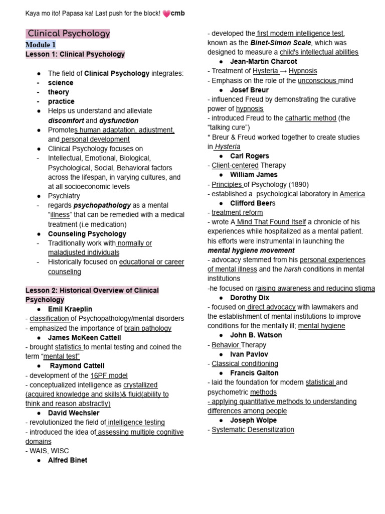 Clinical Psychology Reviewer | PDF | Psychotherapy | Id Clinical Psychology Reviewer | PDF | Psychotherapy | Id