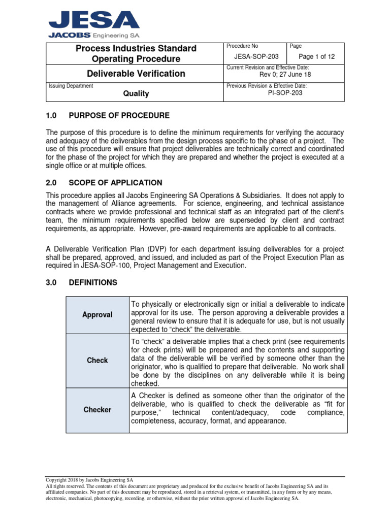 JESA SOP 203 Deliverable Verification | PDF | Verification And ...