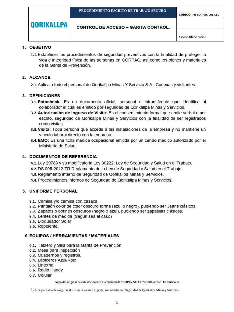 Procedimiento de Control de Acceso | PDF | Logística | Gobierno y ...