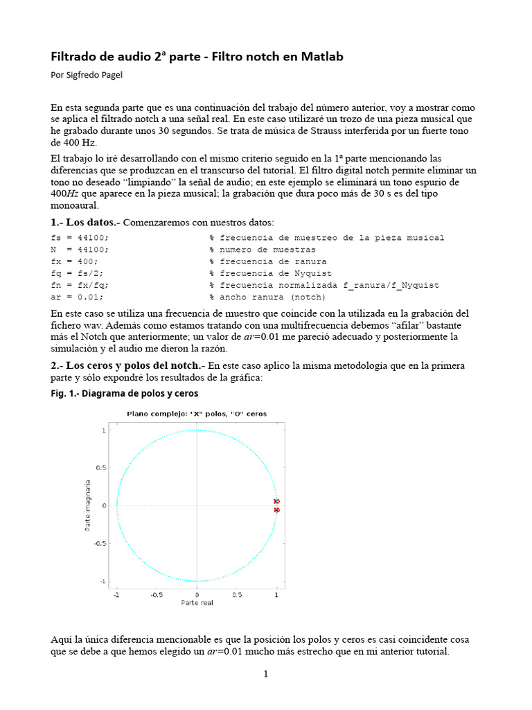 Filtrado de Audio 2a Parte - Filtro Notch en Matlab | PDF