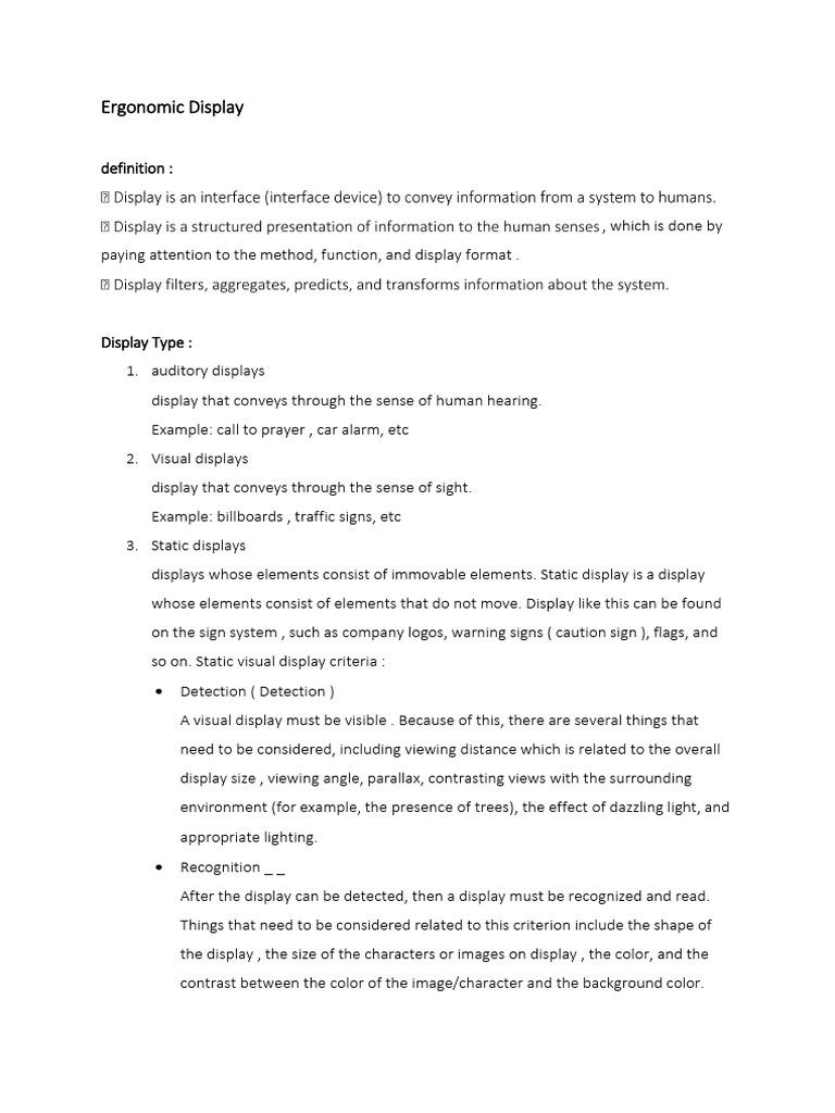 Summaries - Ergonomic Display - Ergonomics | PDF | Senses | Field Of View