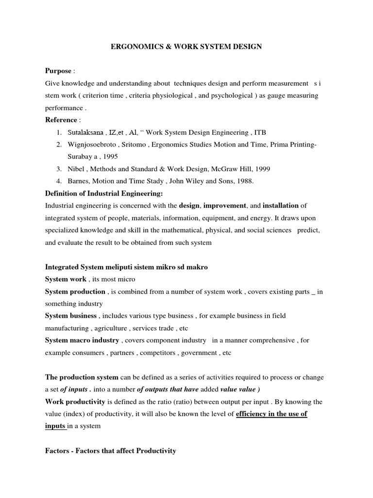 Summaries - ERGONOMICS & WORK SYSTEM DESIGN - Ergonomics | PDF