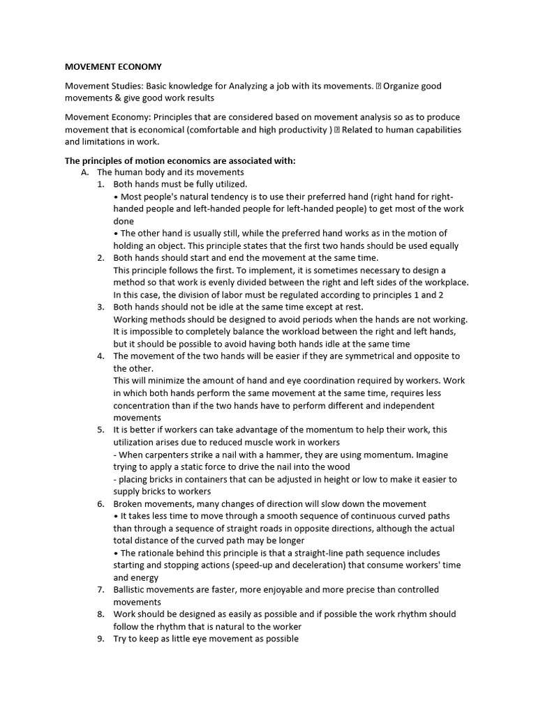 Summaries - MOVEMENT ECONOMY - Ergonomics | PDF | Hammer